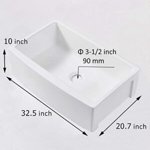 VAPSINT 33 Inch White Farmhouse Sink,Ceramic Apron Front Fireclay Sink Handcrafted Single Bowl Farmhouse Kitchen sink Undermount Porcelain Farm Sink