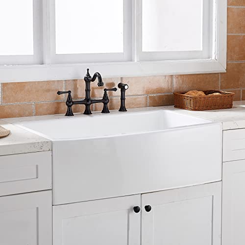 VAPSINT 33 Inch White Farmhouse Sink,Ceramic Apron Front Fireclay Sink Handcrafted Single Bowl Farmhouse Kitchen sink Undermount Porcelain Farm Sink