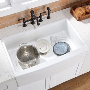 VAPSINT 33 Inch White Farmhouse Sink,Ceramic Apron Front Fireclay Sink Handcrafted Single Bowl Farmhouse Kitchen sink Undermount Porcelain Farm Sink