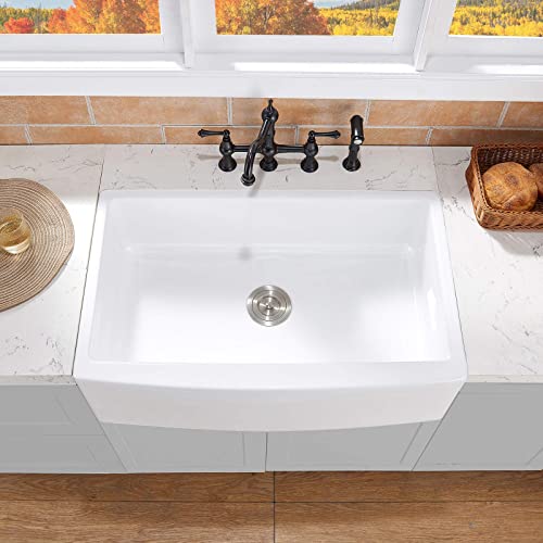 VAPSINT 33 Inch White Farmhouse Sink,Ceramic Apron Front Fireclay Sink Handcrafted Single Bowl Farmhouse Kitchen sink Undermount Porcelain Farm Sink