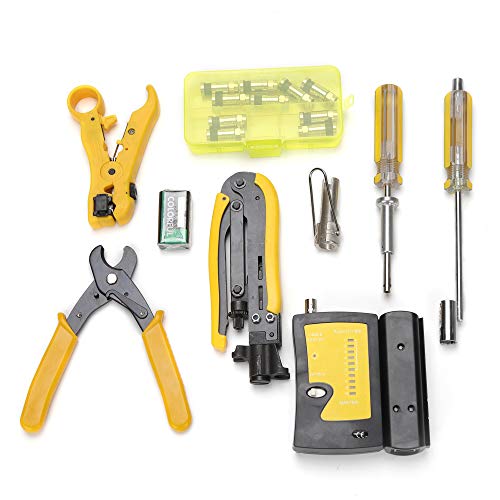 TLS.eagle F Compression Tool Coax Cable Crimper Kit, Adjustable RG6 RG59 RG11 75-5 75-7 Coaxial Cable Stripper with F Compression Connectors Pack of 10