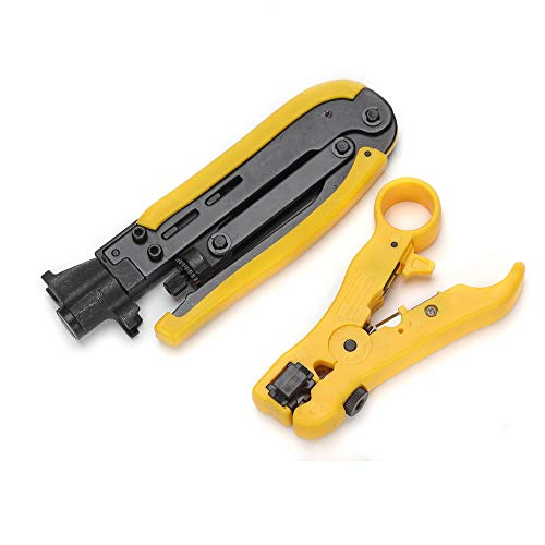 TLS.eagle F Compression Tool Coax Cable Crimper Kit, Adjustable RG6 RG59 RG11 75-5 75-7 Coaxial Cable Stripper with F Compression Connectors Pack of 10