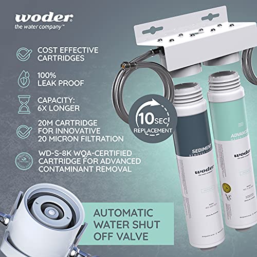 Woder WD-D-20M-ADV-DC Water Filtration System - Sediment Filter and Advanced Water Filter. Under-Sink Water Purifier. Removes Sediments, Sand, Scale, Chlorine, Lead, Contaminants and Odors - USA Made