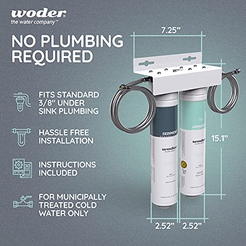 Woder WD-D-20M-ADV-DC Water Filtration System - Sediment Filter and Advanced Water Filter. Under-Sink Water Purifier. Removes Sediments, Sand, Scale, Chlorine, Lead, Contaminants and Odors - USA Made