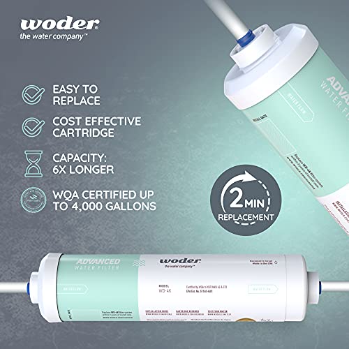 Woder WD-4K-ADV-JG High Capacity Inline Water Filter with ¼” John Guest Fittings - WQA Certified 4,000gal – Removes Chlorine, Lead, Chromium 6, Heavy Metals, Odors/Contaminants and More – USA Made