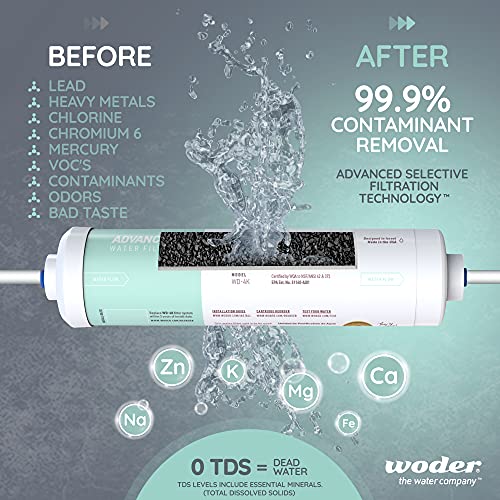 Woder WD-4K-ADV-JG High Capacity Inline Water Filter with ¼” John Guest Fittings - WQA Certified 4,000gal – Removes Chlorine, Lead, Chromium 6, Heavy Metals, Odors/Contaminants and More – USA Made