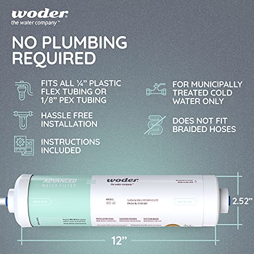 Woder WD-4K-ADV-JG High Capacity Inline Water Filter with ¼” John Guest Fittings - WQA Certified 4,000gal – Removes Chlorine, Lead, Chromium 6, Heavy Metals, Odors/Contaminants and More – USA Made