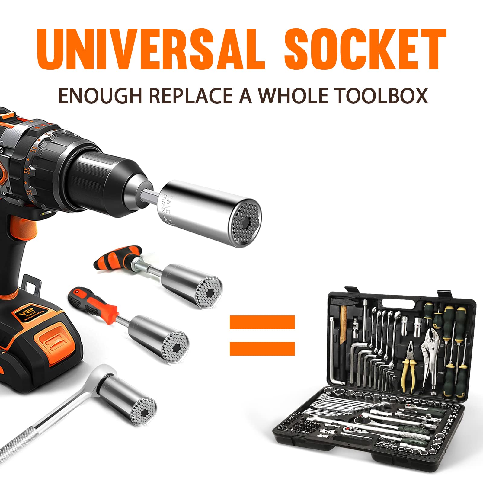 Universal Socket Tool Father's Day Gifts - Sockets Set Super Grip with Adapter Drill Christmas Stocking Stuffers Birthday Gifts for Dad Husband Women Him Father Boyfriend Cool Gadgets Handy Stuff