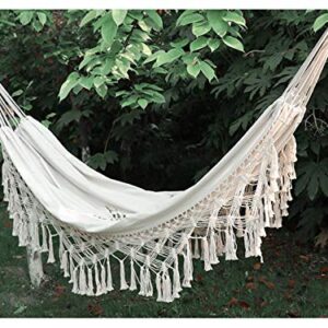 Hiplus Handmade Boho Large Brazilian Macrame Fringe 2 Person Double Deluxe Hammock Swing Net Chair for Beach, Yard, Bedroom, Patio, Porch, Indoor, Outdoor, Wedding Decor 79" Lx 59" W