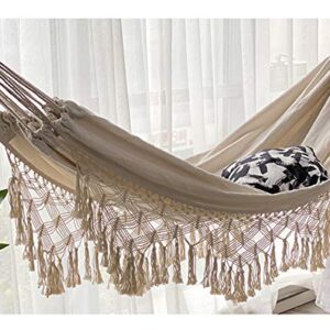 Hiplus Handmade Boho Large Brazilian Macrame Fringe 2 Person Double Deluxe Hammock Swing Net Chair for Beach, Yard, Bedroom, Patio, Porch, Indoor, Outdoor, Wedding Decor 79" Lx 59" W