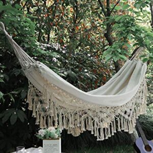 Hiplus Handmade Boho Large Brazilian Macrame Fringe 2 Person Double Deluxe Hammock Swing Net Chair for Beach, Yard, Bedroom, Patio, Porch, Indoor, Outdoor, Wedding Decor 79" Lx 59" W