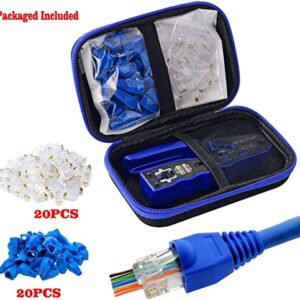 RJ45 Crimp Tool for Cat5e Cat6 Cat6a Pass Thrugh Connectors with 20 pieces Cat6 Connectors and 20 Pieces Boots