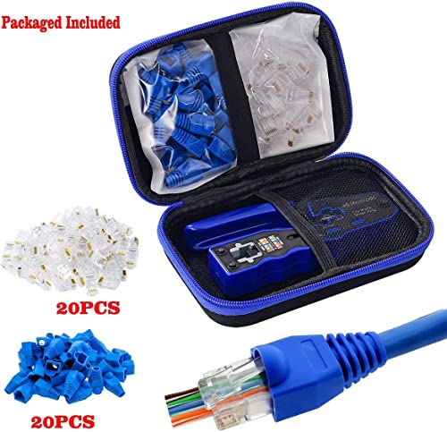 RJ45 Crimp Tool for Cat5e Cat6 Cat6a Pass Thrugh Connectors with 20 pieces Cat6 Connectors and 20 Pieces Boots