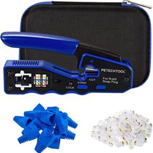 RJ45 Crimp Tool for Cat5e Cat6 Cat6a Pass Thrugh Connectors with 20 pieces Cat6 Connectors and 20 Pieces Boots