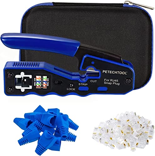 RJ45 Crimp Tool for Cat5e Cat6 Cat6a Pass Thrugh Connectors with 20 pieces Cat6 Connectors and 20 Pieces Boots