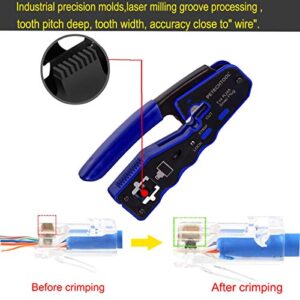 RJ45 Crimp Tool for Cat5e Cat6 Cat6a Pass Thrugh Connectors with 20 pieces Cat6 Connectors and 20 Pieces Boots