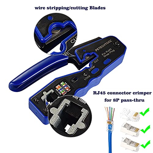 RJ45 Crimp Tool for Cat5e Cat6 Cat6a Pass Thrugh Connectors with 20 pieces Cat6 Connectors and 20 Pieces Boots