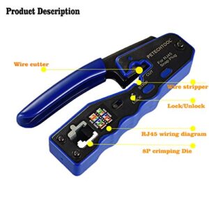 RJ45 Crimp Tool for Cat5e Cat6 Cat6a Pass Thrugh Connectors with 20 pieces Cat6 Connectors and 20 Pieces Boots