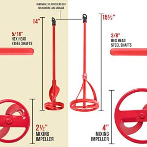 TCP Global Set of 2 Paint, Epoxy Resin, Mud and Cement Mixer Blades - Power Drill Stirring Tools - 15.5" & 14" Ribbon Mixing Paddles, 3/8" & 5/16" Hex Head Shafts - Mix 1 to 5 Gallon Bucket - Concrete