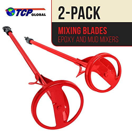 TCP Global Set of 2 Paint, Epoxy Resin, Mud and Cement Mixer Blades - Power Drill Stirring Tools - 15.5" & 14" Ribbon Mixing Paddles, 3/8" & 5/16" Hex Head Shafts - Mix 1 to 5 Gallon Bucket - Concrete