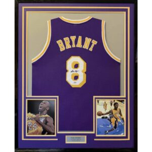 framed autographed/signed kobe bryant 33x42 los angeles la purple basketball jersey psa/dna coa