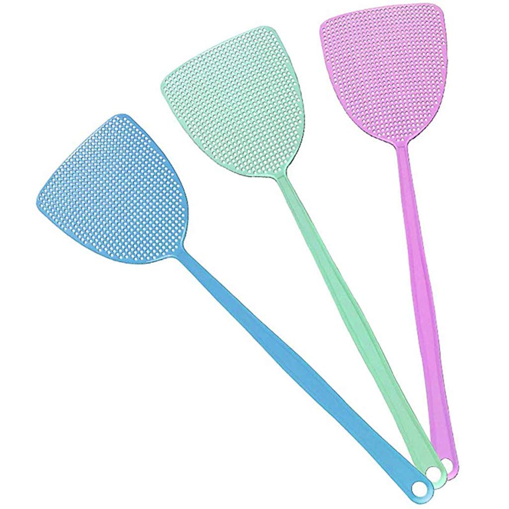 Durable Fly Swatter, 3 Pack Manual Fly Killer Colorful Plastic with 17'' Durable Long Handle House Wife Helper (Multicolor)