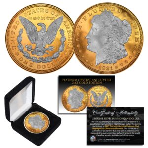 1921 original au morgan silver dollar platinum & 24kt gold layered w/box & cert