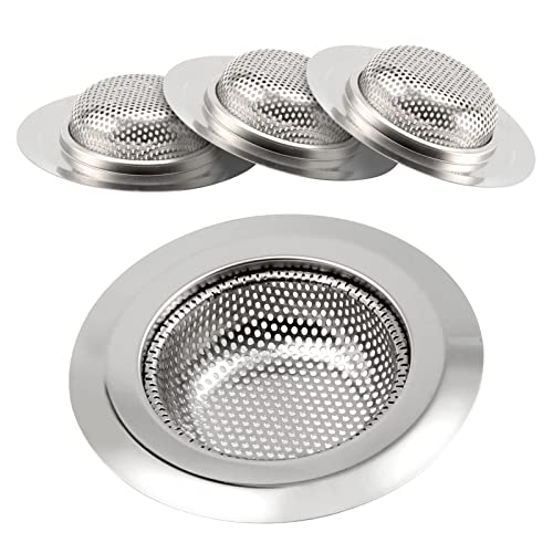 4 Pcs Kitchen Sink Strainer, SZUAH Stainless Steel Drain Filter Strainer with Large Wide Rim 4.5" Diameter Perfect for Most Kitchen Sinks