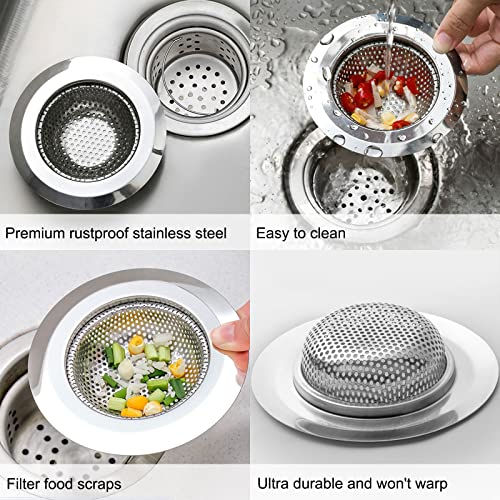 4 Pcs Kitchen Sink Strainer, SZUAH Stainless Steel Drain Filter Strainer with Large Wide Rim 4.5" Diameter Perfect for Most Kitchen Sinks