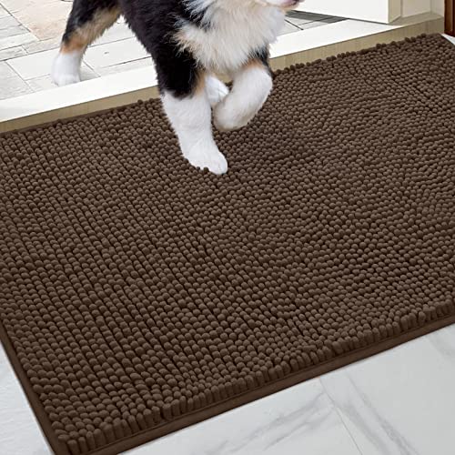 HOMEIDEAS Absorbent Chenille Door Mat Indoor, 30"x48", Large Water and Dirt Trapper for Muddy Shoes and Dog Paws, Machine Washable Throw Rug, Welcome Front Doormat, Brown