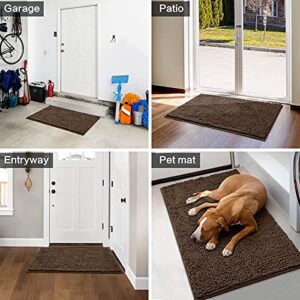 HOMEIDEAS Absorbent Chenille Door Mat Indoor, 30"x48", Large Water and Dirt Trapper for Muddy Shoes and Dog Paws, Machine Washable Throw Rug, Welcome Front Doormat, Brown