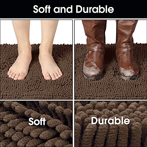 HOMEIDEAS Absorbent Chenille Door Mat Indoor, 30"x48", Large Water and Dirt Trapper for Muddy Shoes and Dog Paws, Machine Washable Throw Rug, Welcome Front Doormat, Brown