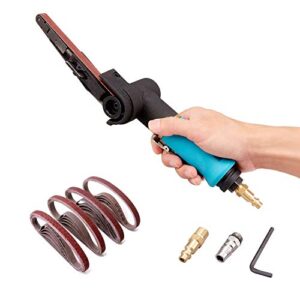 minimprover pneumatic tool air belt sander,1/4" air inlet,air belt sander (3/8" x 13") with 12pc belts (#40，#60，80#，120#),3/8" air belt grinder for aluminium, iron, steel and etc. metal polishing