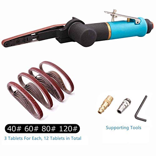 Minimprover Pneumatic Tool Air Belt Sander,1/4" Air Inlet,Air Belt Sander (3/8" x 13") with 12pc Belts (#40，#60，80#，120#),3/8" Air Belt Grinder For Aluminium, Iron, Steel And Etc. Metal Polishing