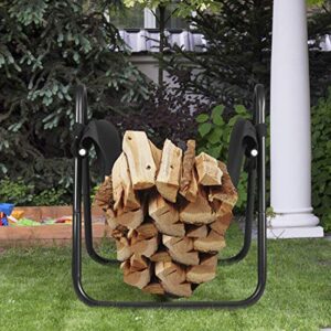 Goplus Firewood Log Holder with Canvas Tote Carrier, Heavy-Duty Firewood Storage Holders Log Bin, Indoor Outdoor Fire Logs Stacker Basket with Kindling Wood Stove Accessories Handle