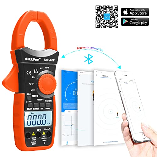 BTMETER Digital Clamp Multimeter BT-570S-APP, 6000 Counts TRMS Clamp-on Ammeter Auto Ranging Voltage Tester Measure AC DC Volt Amp Ohm NCV Temperature Capacitance