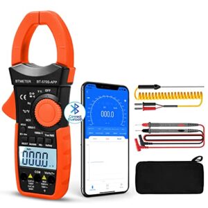 btmeter digital clamp multimeter bt-570s-app, 6000 counts trms clamp-on ammeter auto ranging voltage tester measure ac dc volt amp ohm ncv temperature capacitance