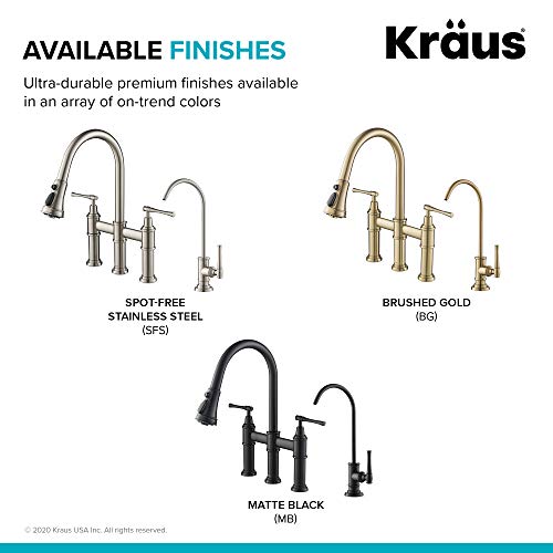 KRAUS Allyn Transitional Bridge Kitchen Faucet and Water Filter Faucet Combo in Brushed Gold, KPF-3121-FF-102BG