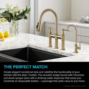 KRAUS Allyn Transitional Bridge Kitchen Faucet and Water Filter Faucet Combo in Brushed Gold, KPF-3121-FF-102BG