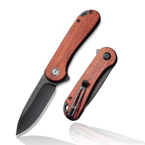 civivi elementum pocket knife, folding knife for edc with 2.96" d2 black stonewashed blade cuibourtia wood handle, flipper knife with clip for men c907u