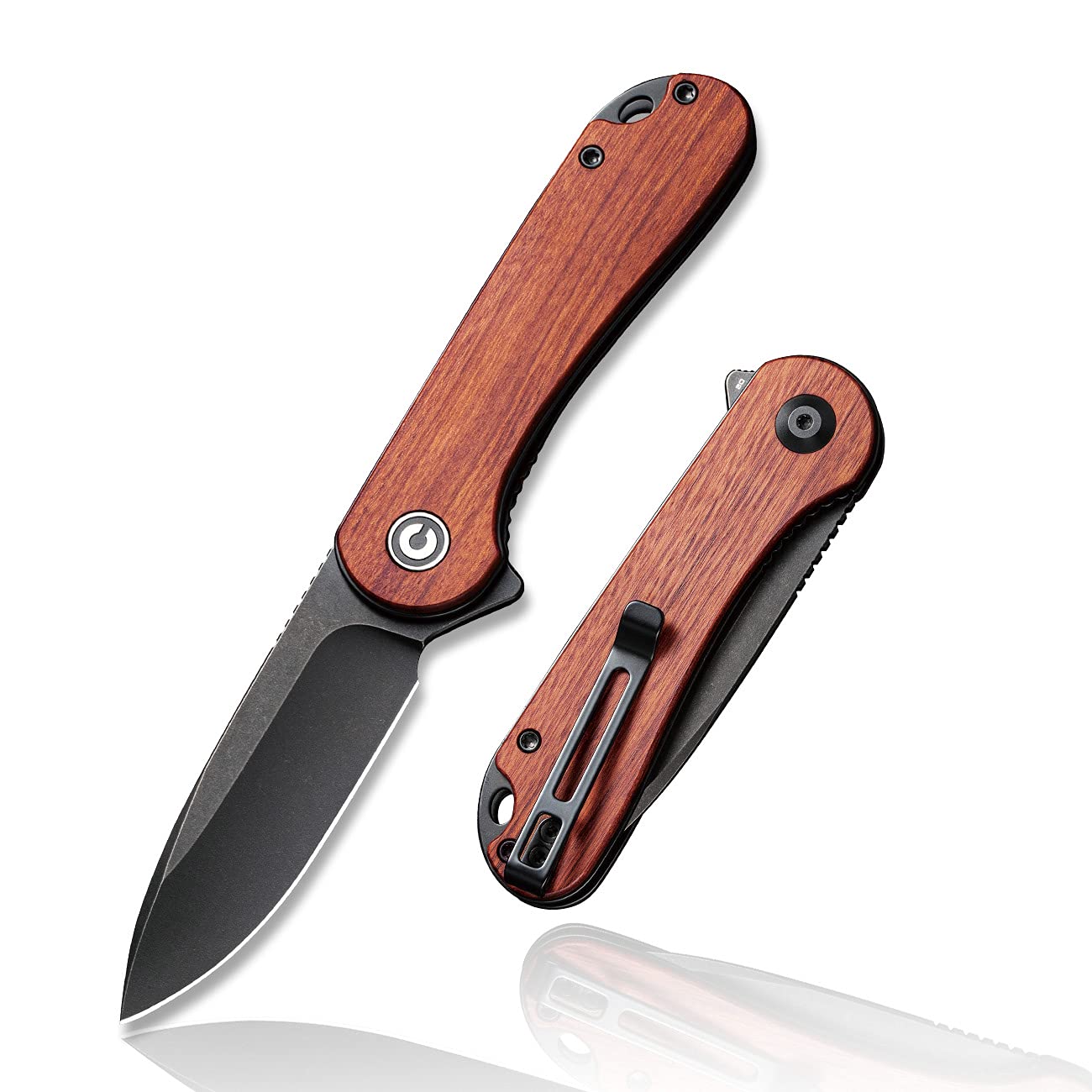 CIVIVI Elementum Pocket Knife, Folding Knife for EDC with 2.96" D2 Black Stonewashed Blade Cuibourtia Wood Handle, Flipper Knife with Clip for Men C907U