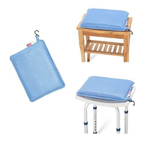 GreenChief Cushion for Shower Waterproof, Seat Foam Cushion with Hook, Bath Seat Cushion Mat, Bathtub Chair Pad, Shower Cushion for Elderly, Senior, Disabled (Blue)