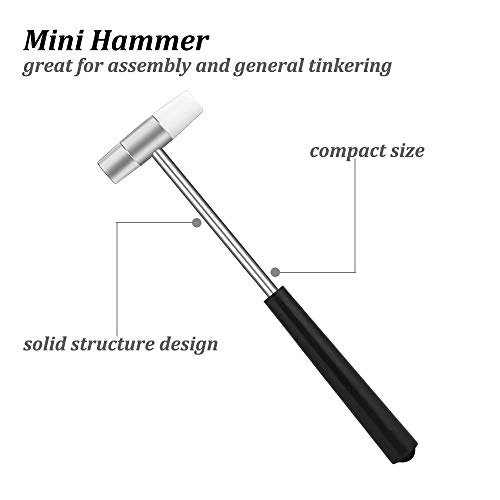 Dual Head Small Hammer, 7 Inches, Plastic Head and Metal Head, Black Plastic Grip, Double face Jewelry Mallet, Mini Hammer for Crafts, Watch, Tuning, Woodworking, Toys, DIY, Leather, Instruments