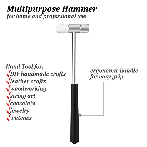 Dual Head Small Hammer, 7 Inches, Plastic Head and Metal Head, Black Plastic Grip, Double face Jewelry Mallet, Mini Hammer for Crafts, Watch, Tuning, Woodworking, Toys, DIY, Leather, Instruments