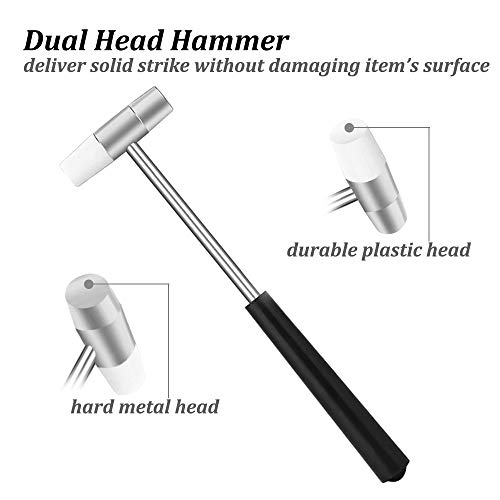 Dual Head Small Hammer, 7 Inches, Plastic Head and Metal Head, Black Plastic Grip, Double face Jewelry Mallet, Mini Hammer for Crafts, Watch, Tuning, Woodworking, Toys, DIY, Leather, Instruments