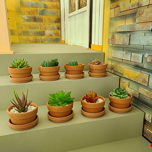 Yishang 3.5 Inch Shallow Terra Cotta pots with Saucer/Tray,Ceramic Clay Planter with Drain Hole for Succulent & Cactus Nursery Planter, DIY Craft Projects, Wedding and Party Favors