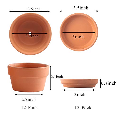 Yishang 3.5 Inch Shallow Terra Cotta pots with Saucer/Tray,Ceramic Clay Planter with Drain Hole for Succulent & Cactus Nursery Planter, DIY Craft Projects, Wedding and Party Favors