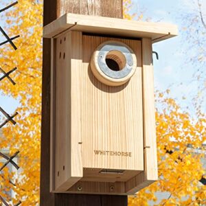 WHITEHORSE Premium Cedar Bird House - Weatherproof Design with a 15 sq inch Floor - A Bluebird Box House Built to NABS Specs - Enjoy Bird Watching While Supporting Birds (EABL)