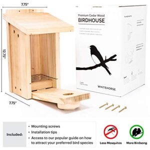 WHITEHORSE Premium Cedar Bird House - Weatherproof Design with a 15 sq inch Floor - A Bluebird Box House Built to NABS Specs - Enjoy Bird Watching While Supporting Birds (EABL)