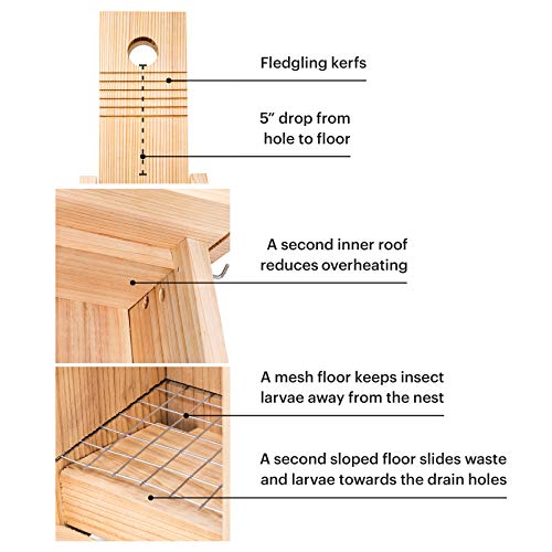 WHITEHORSE Premium Cedar Bird House - Weatherproof Design with a 15 sq inch Floor - A Bluebird Box House Built to NABS Specs - Enjoy Bird Watching While Supporting Birds (EABL)